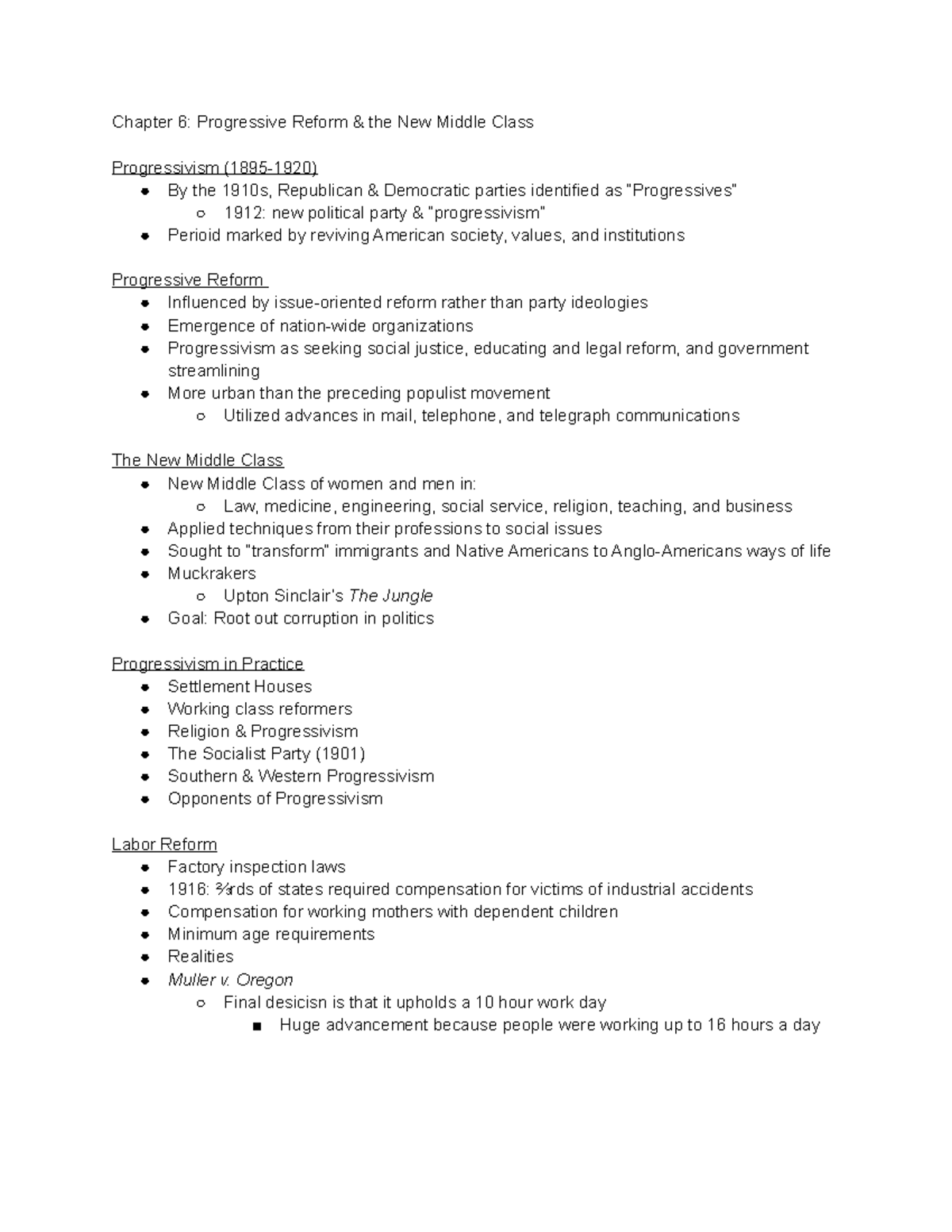Chapter 6 Progressive Reform and the New Middle Class - Chapter 6 ...