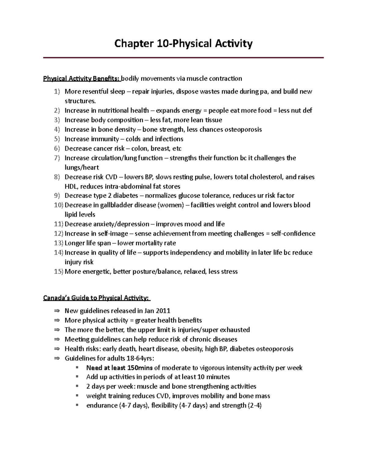 Chapter 10 - Inclass - Chapter 10-Physical Activity Physical Activity ...