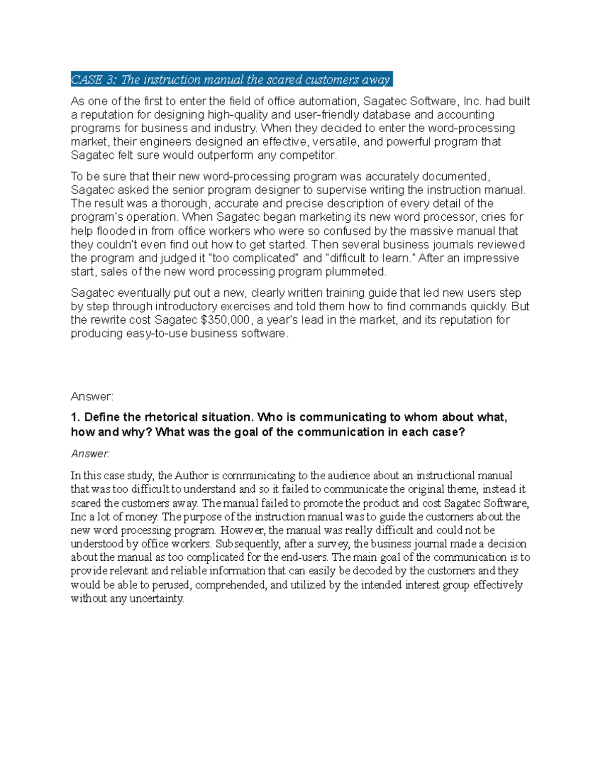 CASE 3 The instruction manual the scared customers away - had built a ...