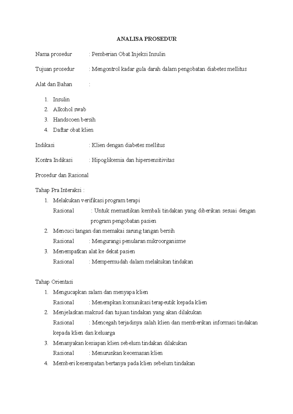 Analisis Prosedur Pemberian Obat Injeksi Insulin - ANALISA PROSEDUR ...