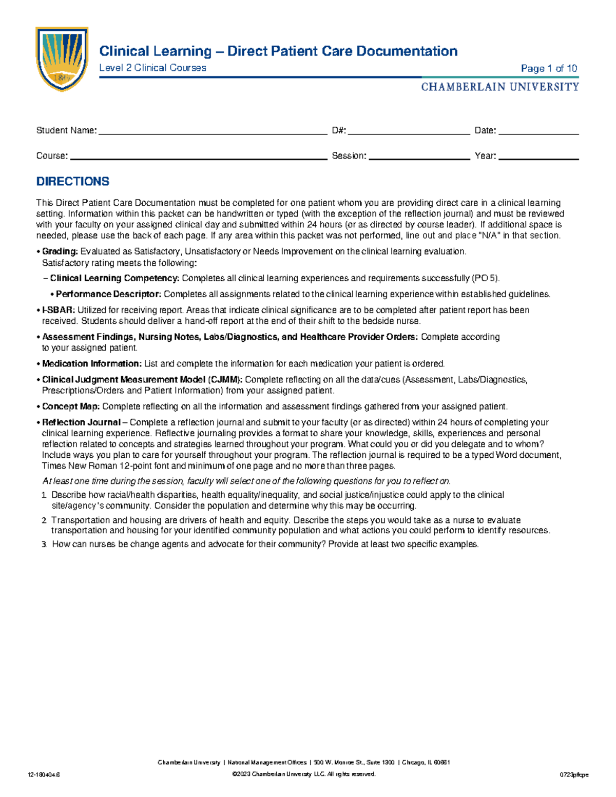 Direct patient care documentation - Level 2 Clinical Courses Page 1 of ...