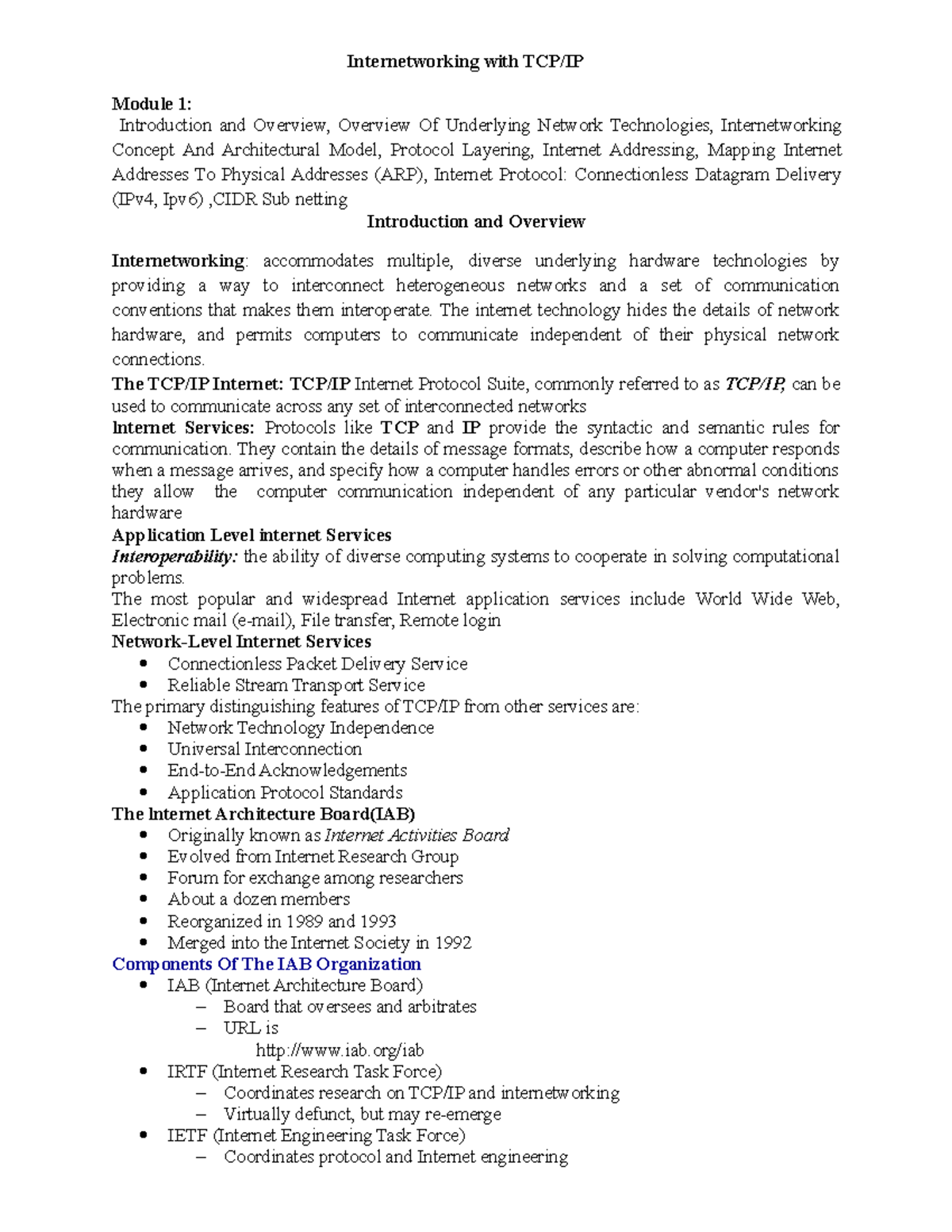 Module 1short - Internetworking with TCP/IP Module 1: Introduction and ...