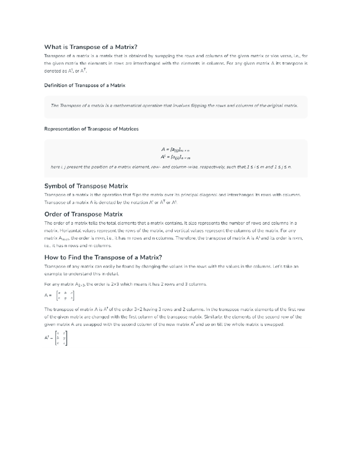 Transpose of a Matrix - Electronics & Communication Engineering - Studocu
