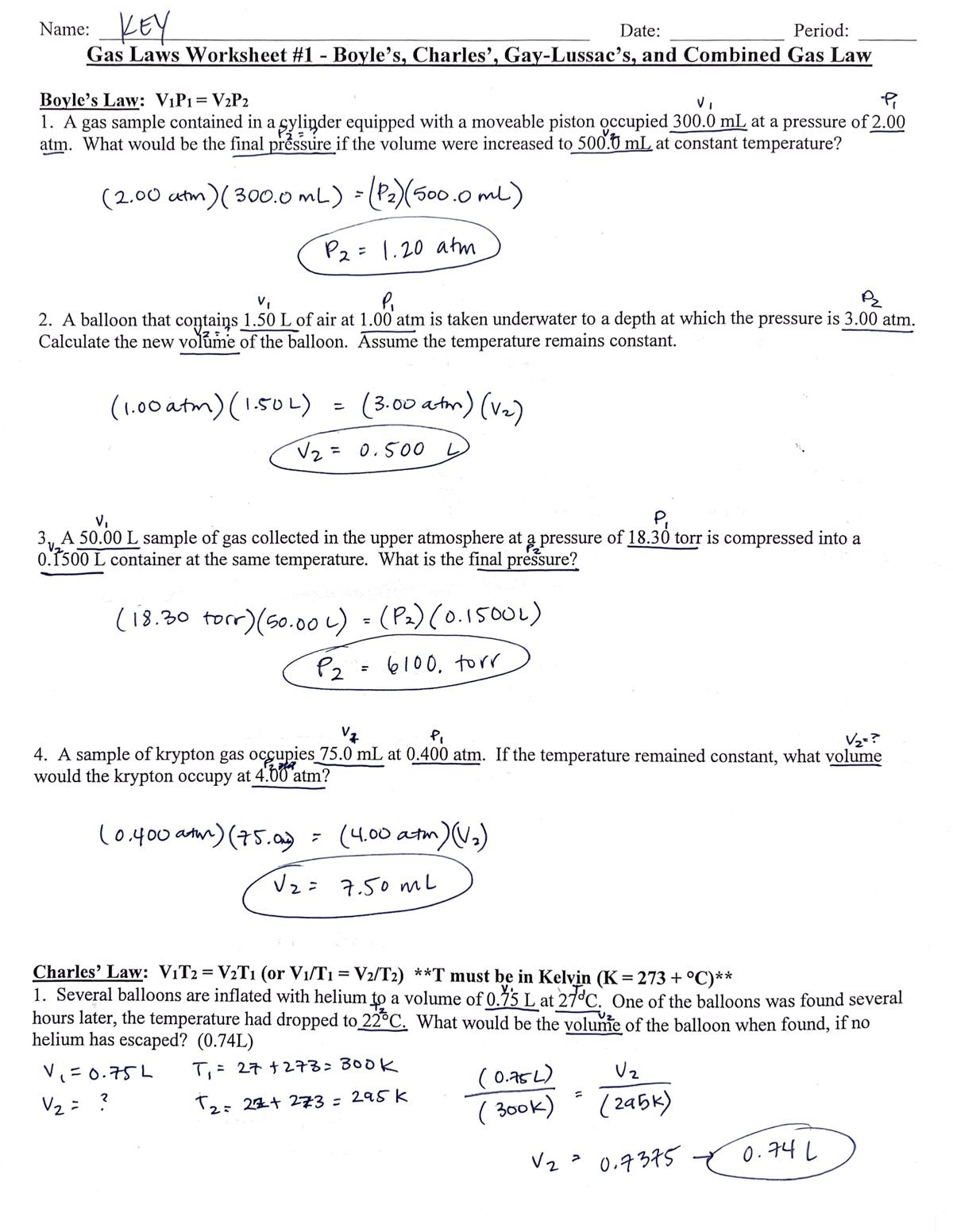 Gas+Laws+WS+#1+Key - Studocu