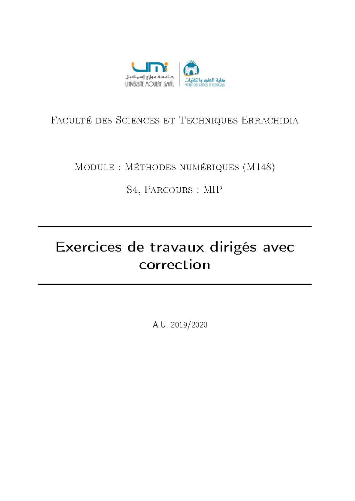 M148-TD- Hammouch - cours de mathematiques - Faculté des Sciences et Techniques Errachidia ...
