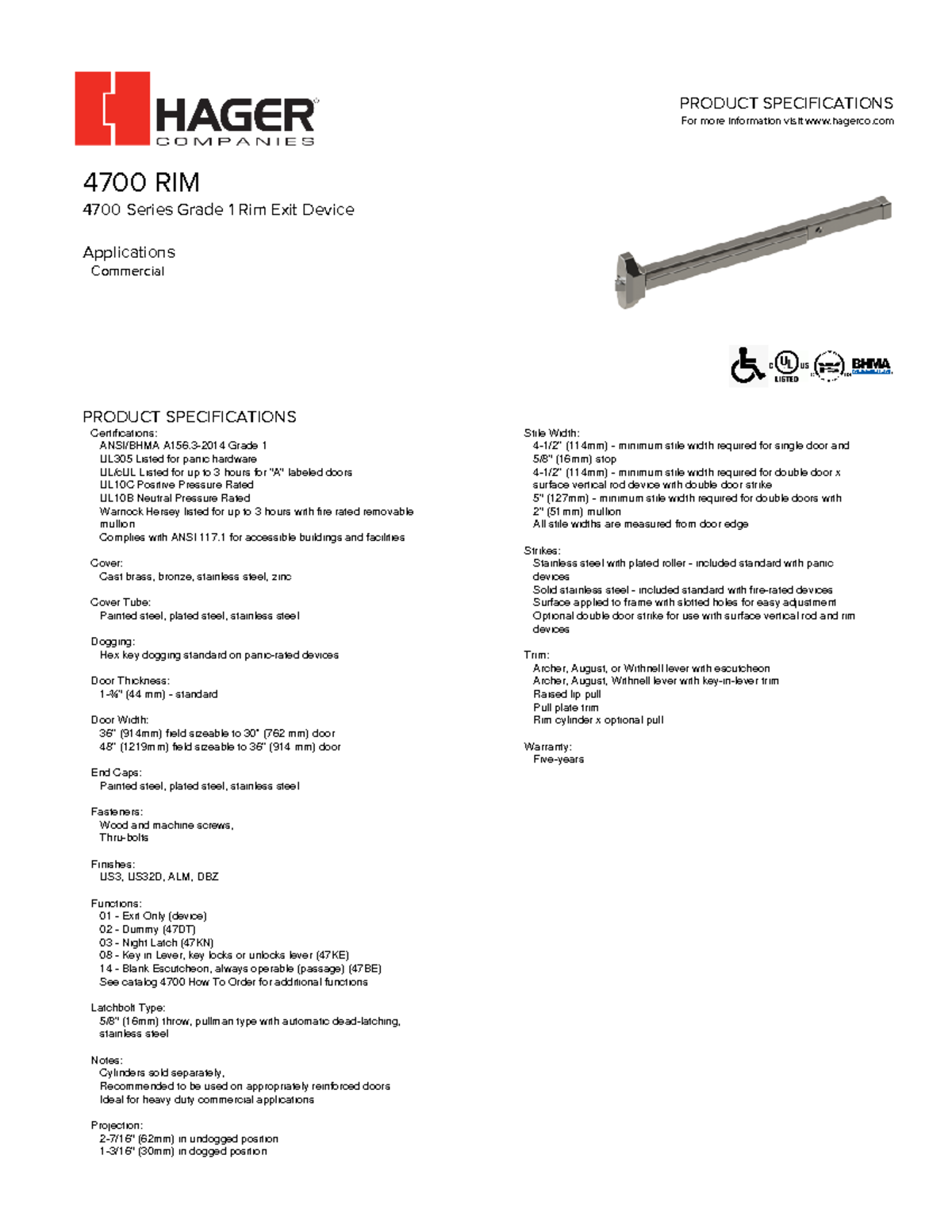 Ficha Técnica Barra - PRODUCT SPECIFICATIONS For more information visit ...