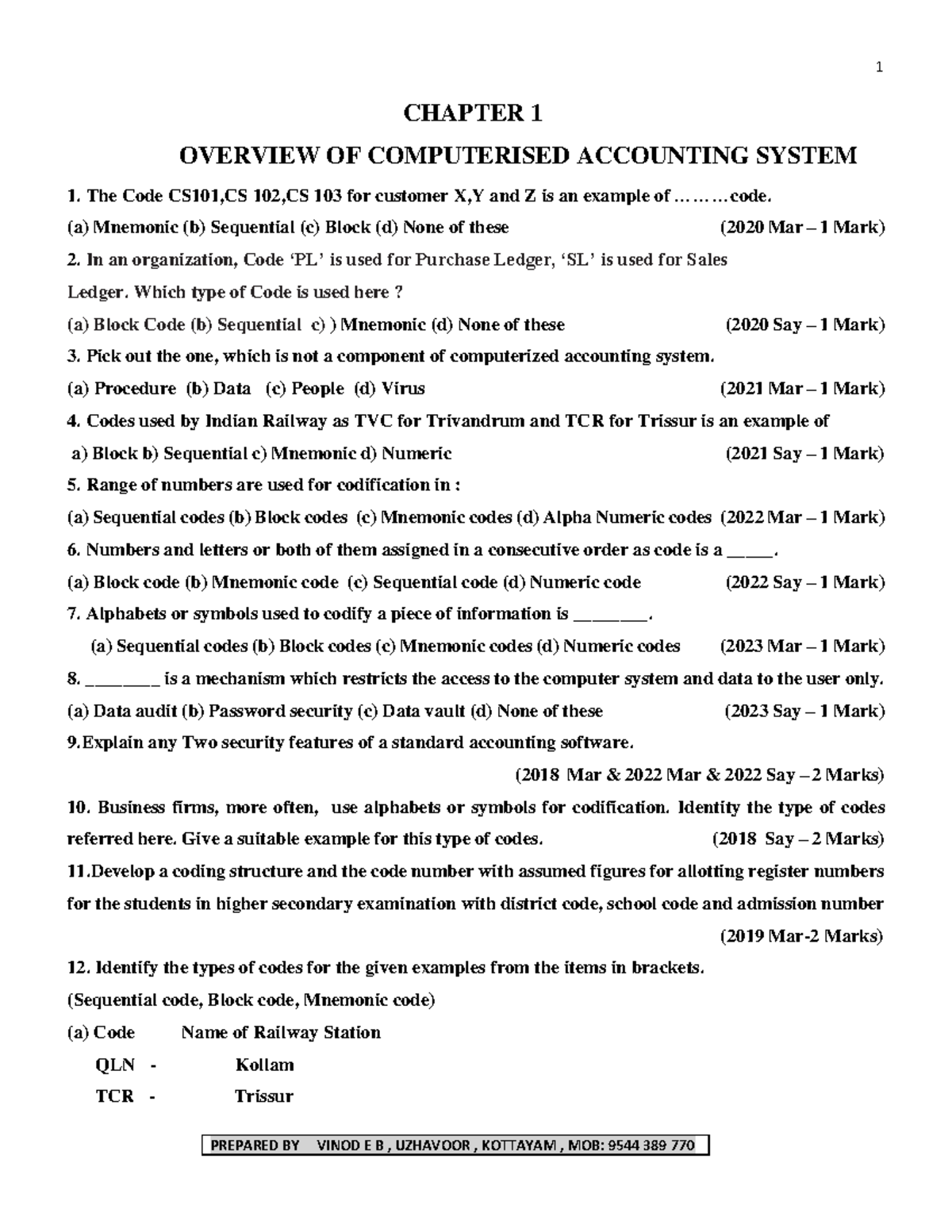 Computersied Accouning - Previous Questions - CHAPTER 1 OVERVIEW OF COMPUTERISED ACCOUNTING ...