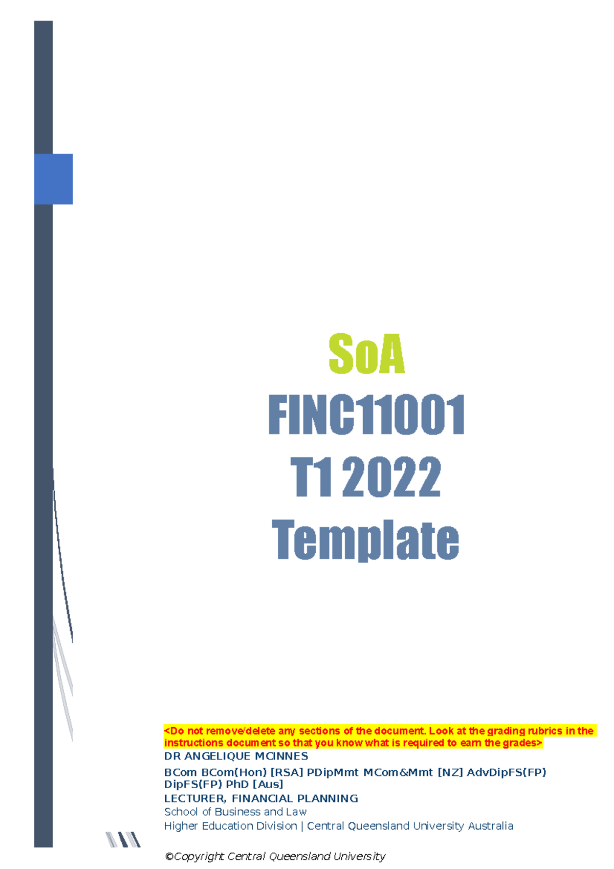 SOA Assessment Task Sheet and Submission link (30%) - SoA FINC T1 2022 ...