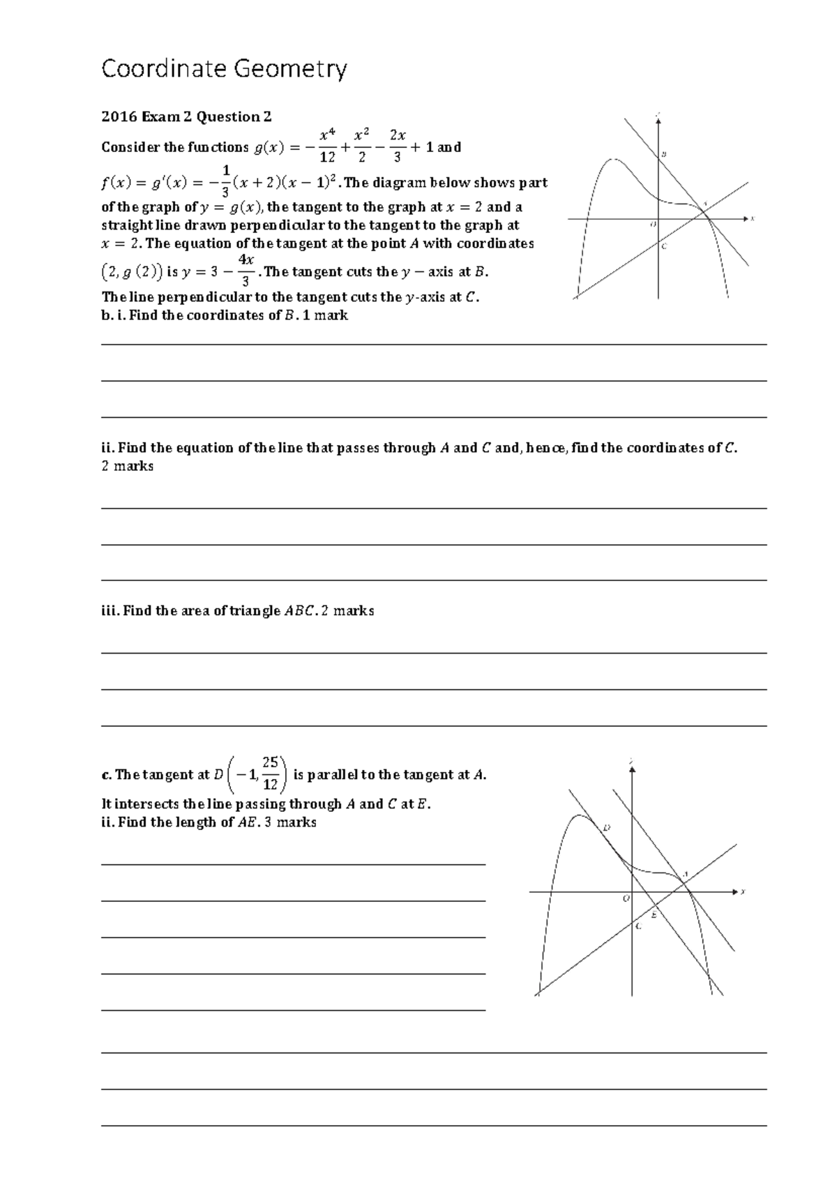 Coordinate Geometry - practice exam questions - 2016 Exam 2 Question 2 ...