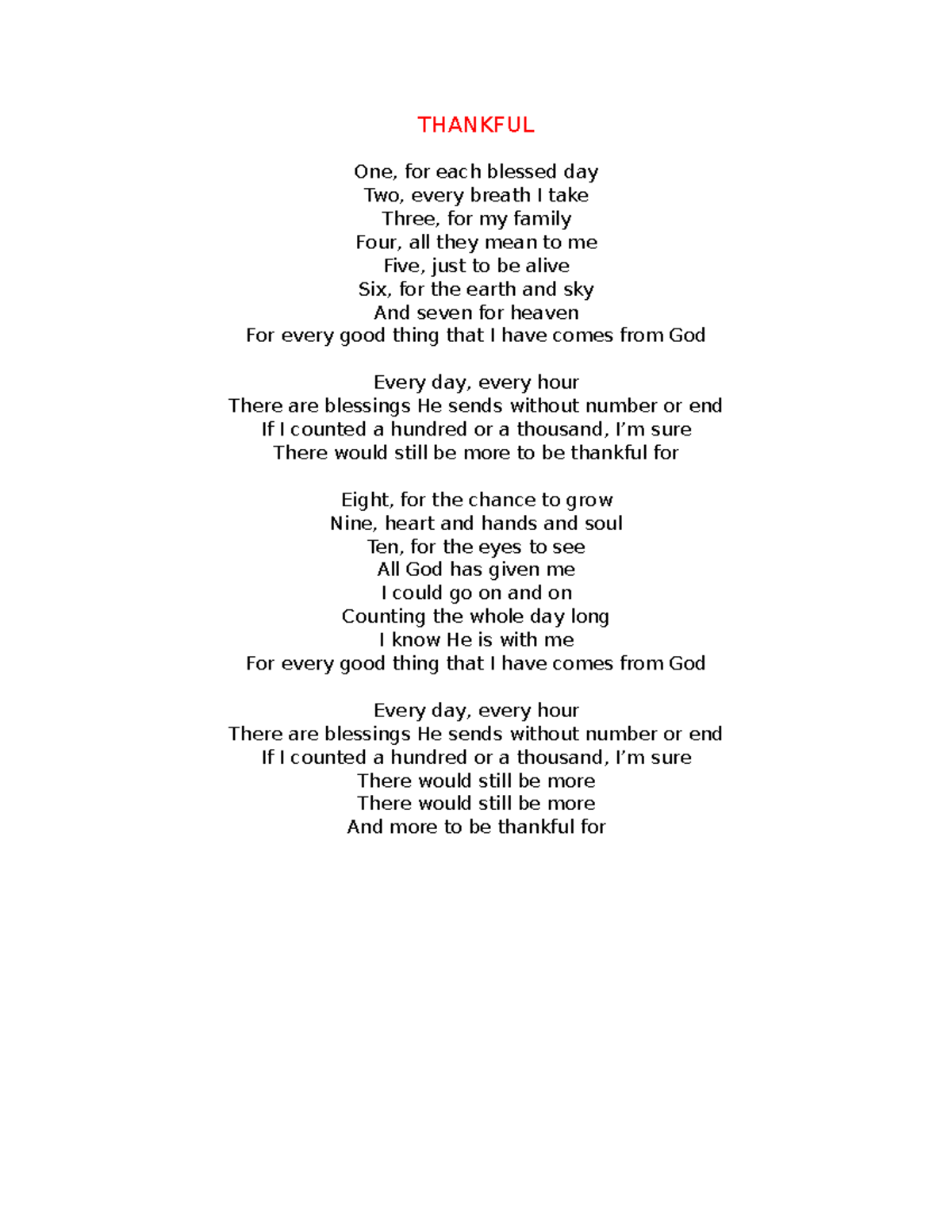 Thankful song lyrics - The documents are needed for teaching - THANKFUL ...