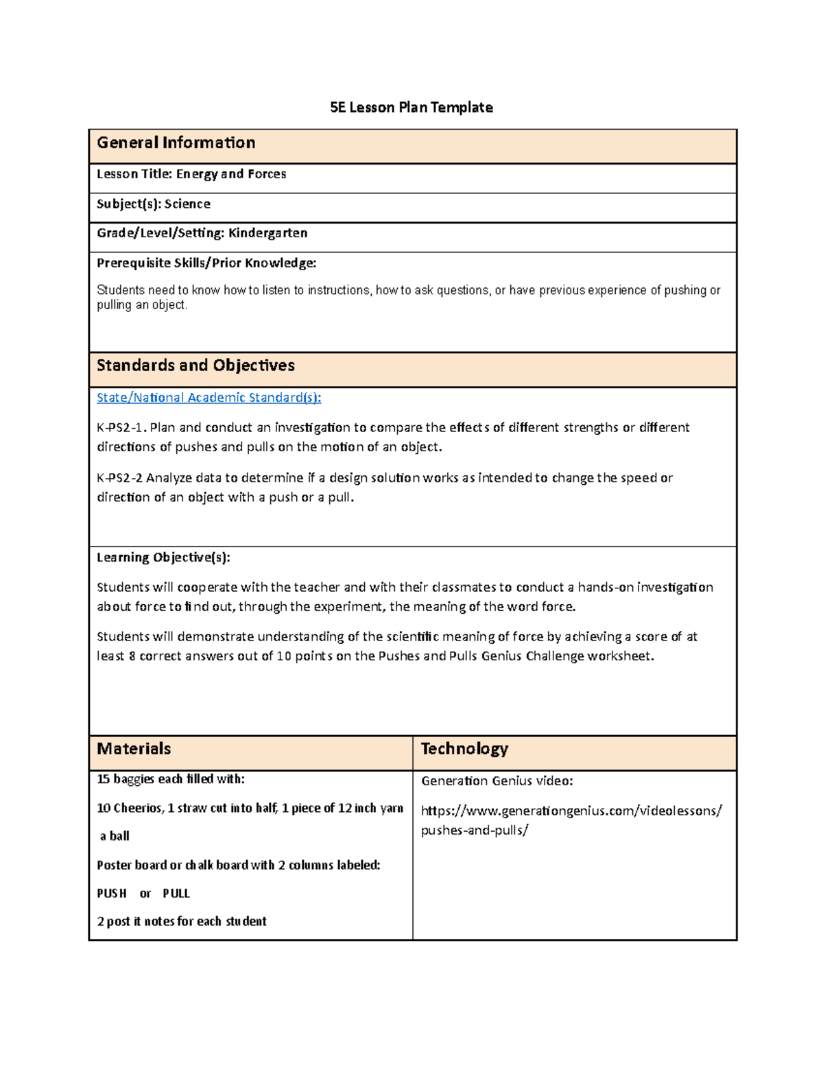 5e Lesson Plan Template 5E Lesson Plan Template General Information