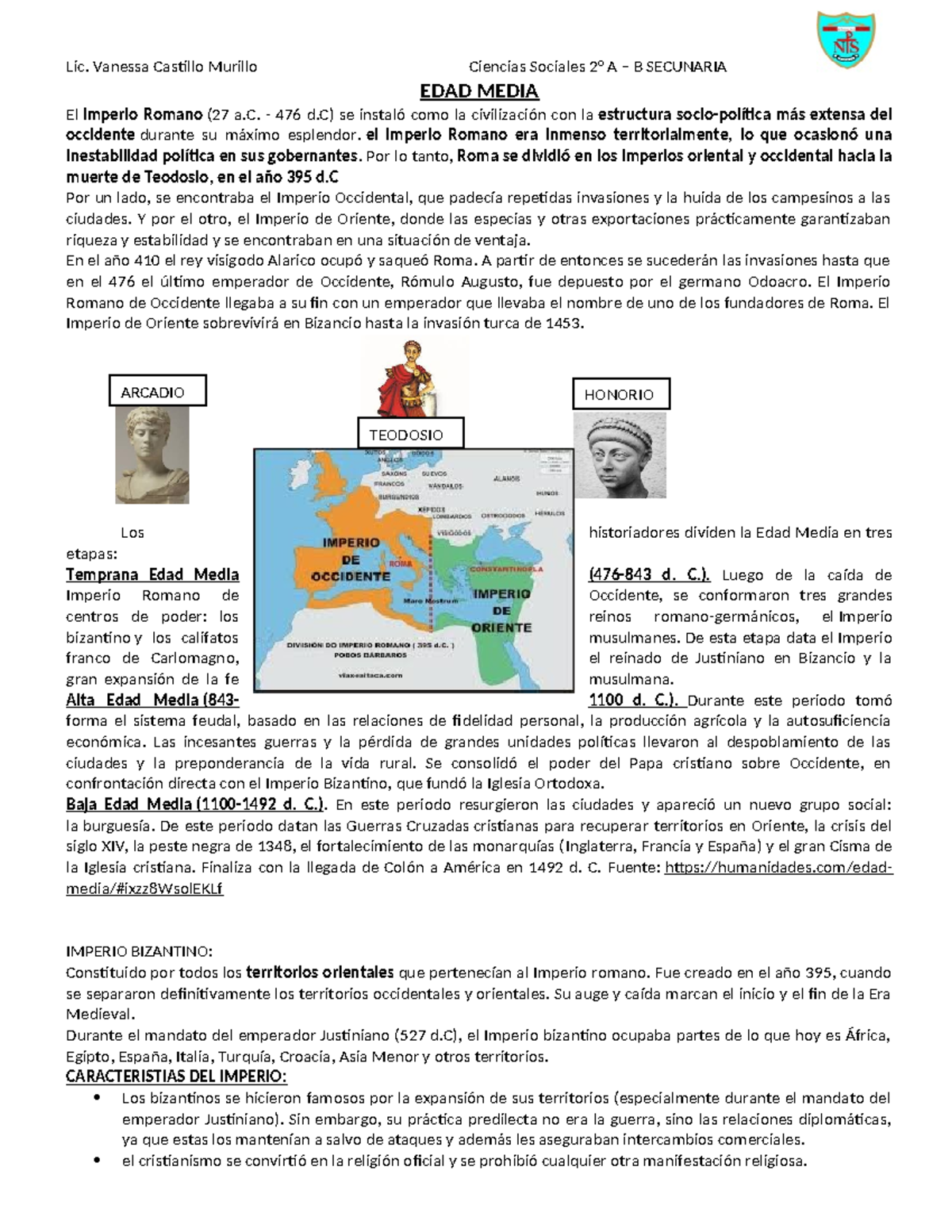 EDAD Media - Lic. Vanessa Castillo Murillo Ciencias Sociales 2° A – B ...