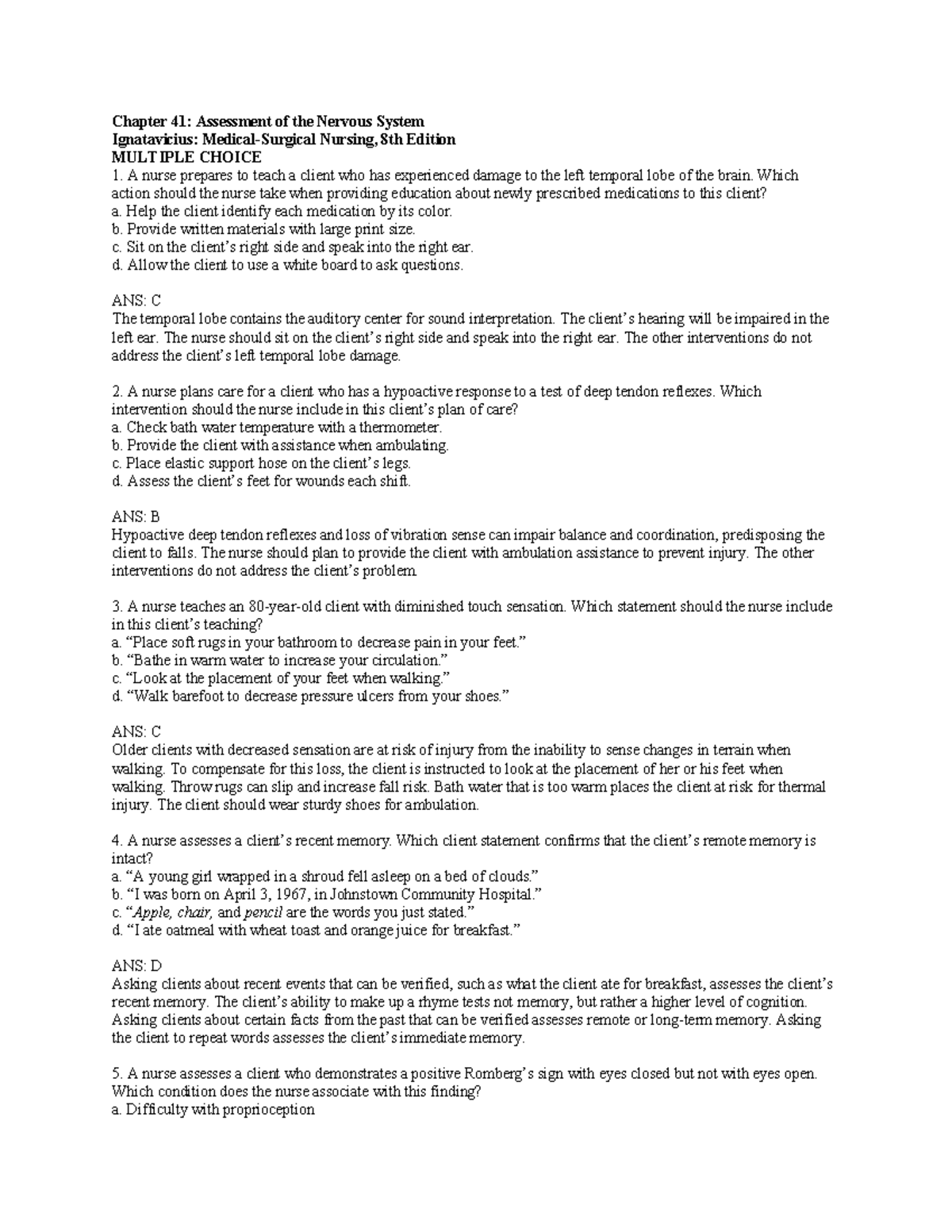 Neuro Master Bank - Chapter 41: Assessment of the Nervous System ...