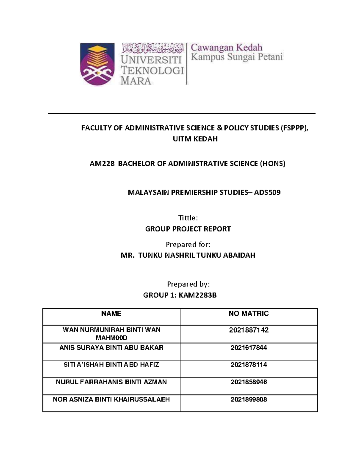 Group Project Report Group 1 - FACULTY OF ADMINISTRATIVE SCIENCE ...