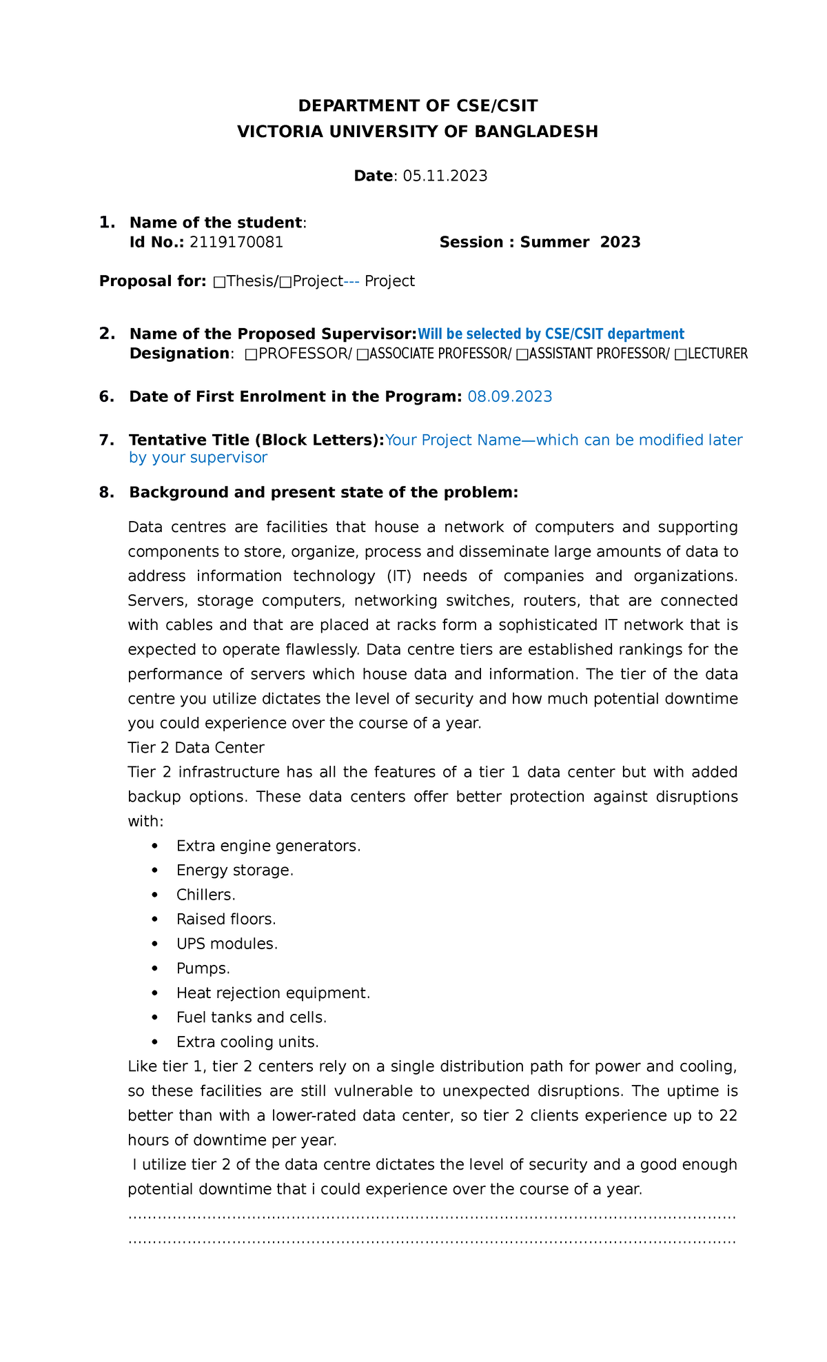 Proposal Submission Form-Sample - DEPARTMENT OF CSE/CSIT VICTORIA ...