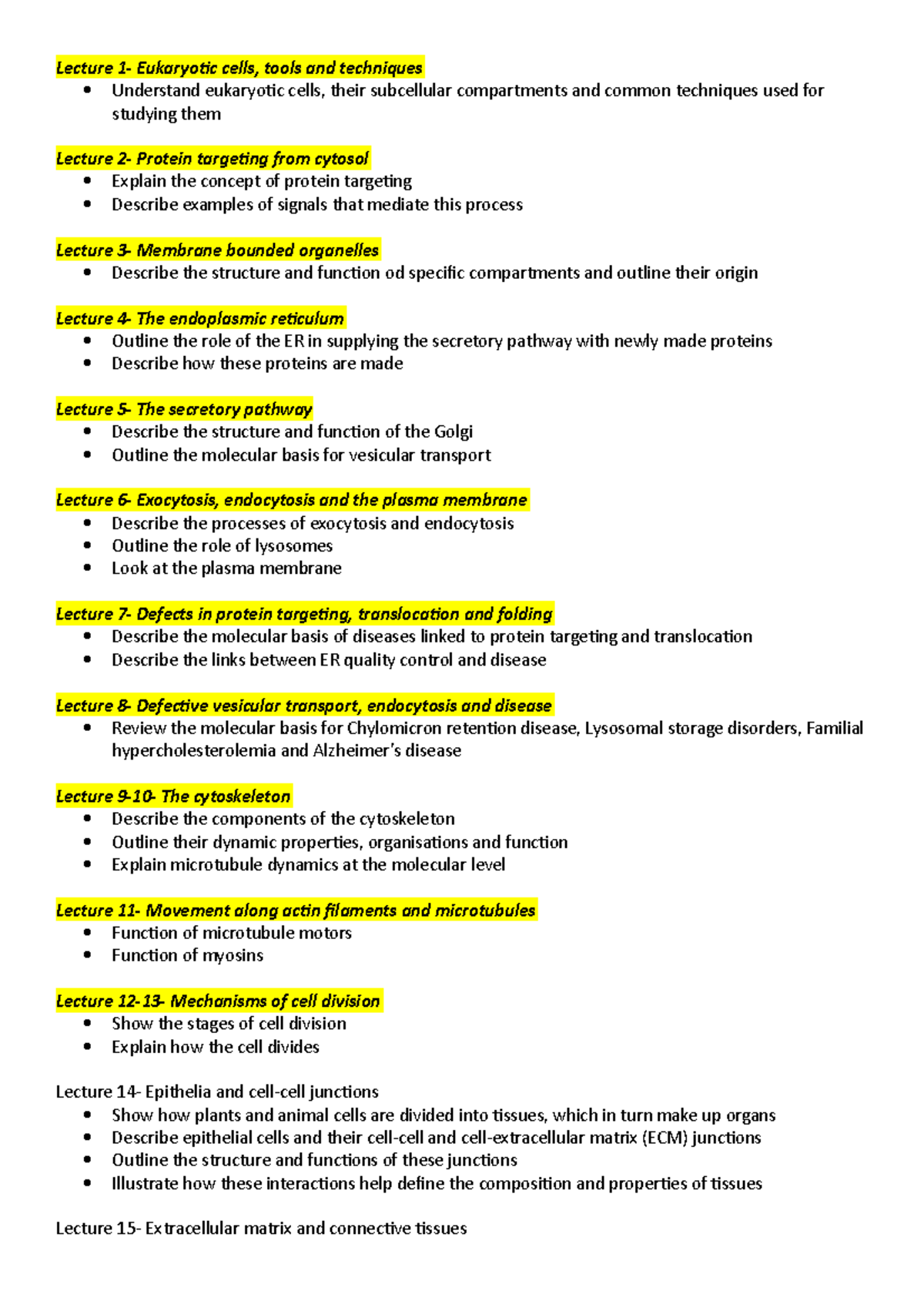 From molecules to cells- What to learn - Lecture Eukaryotic cells ...