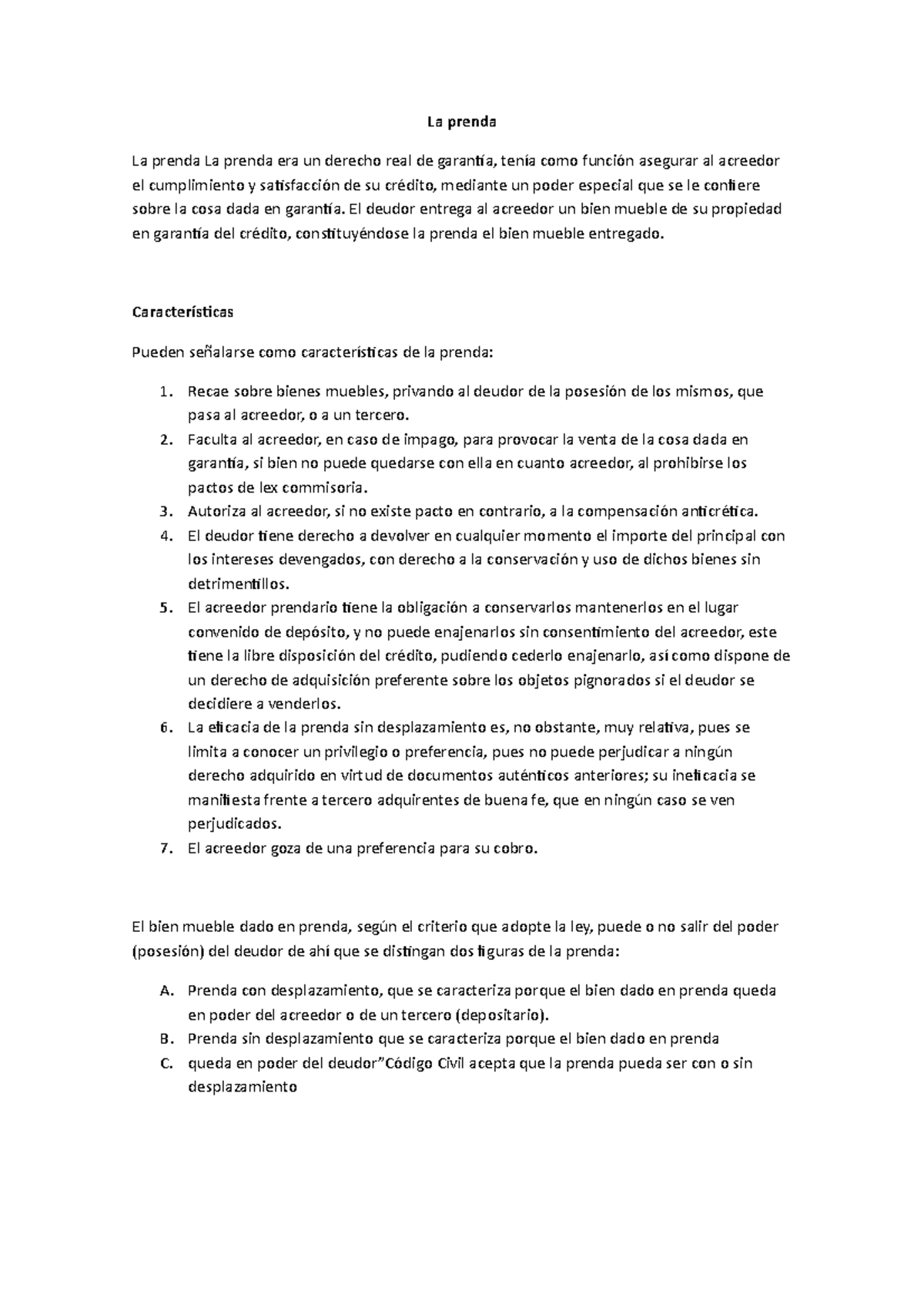 La prenda - Derecho Civil ll - USAC - Studocu