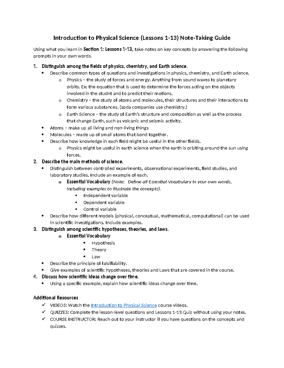 Intigrated Physical Science section 1 (lessons 1-13) - Introduction to ...
