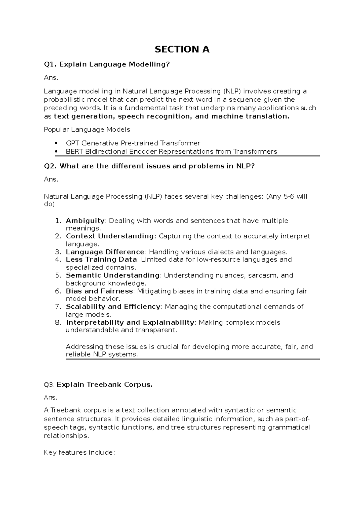 Nlp Solve Papers Section A Q1 Explain Language Modelling Ans Language Modelling In Natural