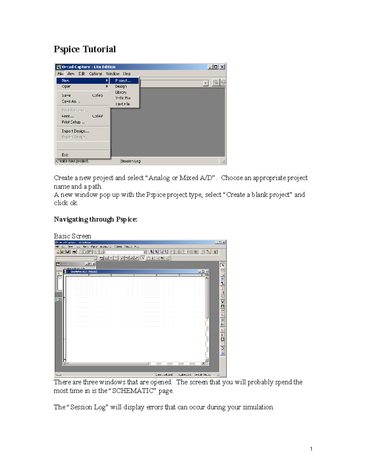 Pspice tutorial - Pspice Tutorial Create a new project and select ...