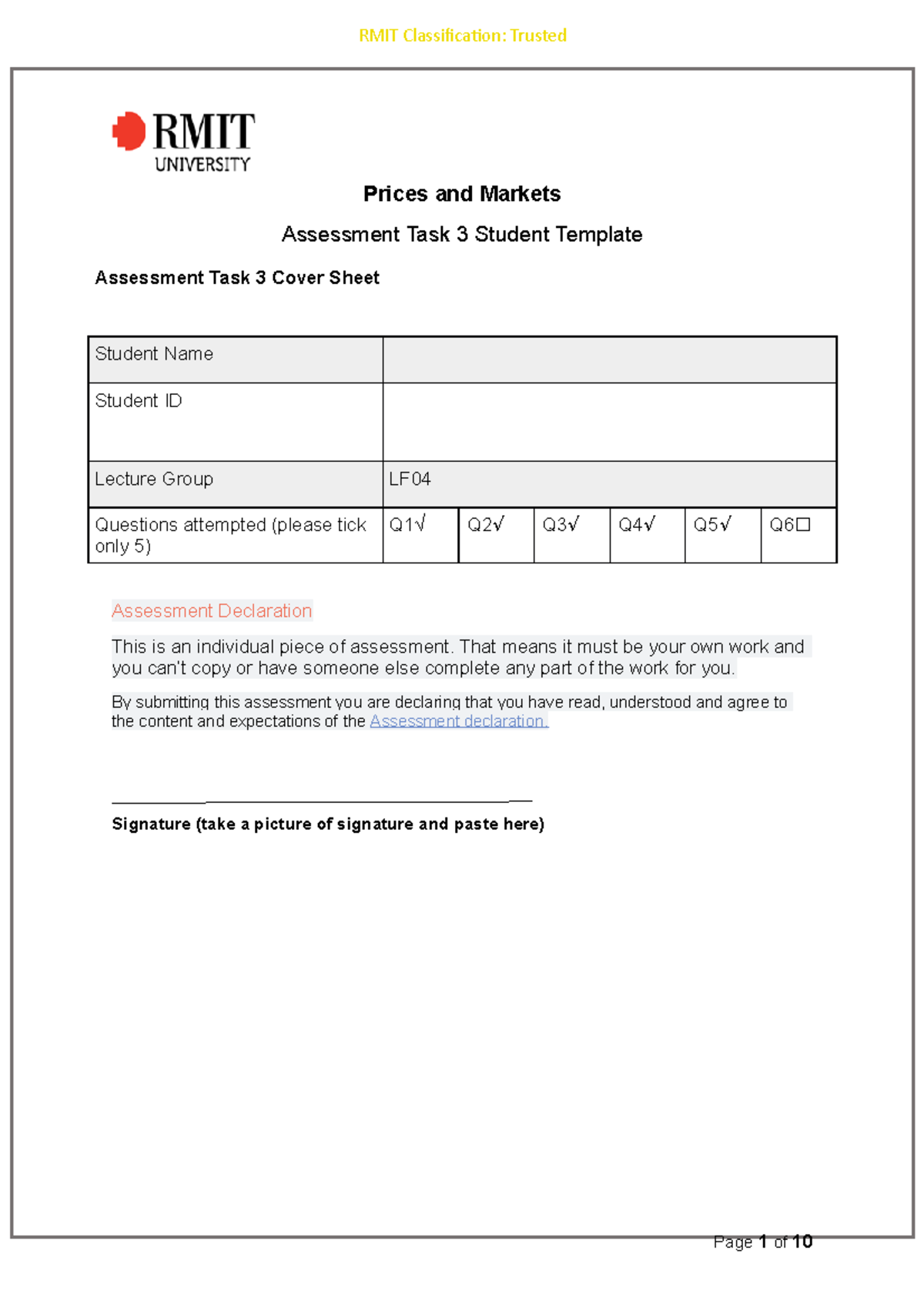 SIM Assessment Task 3 HD - Prices and Markets Assessment Task 3 Student Template Assessment Task ...