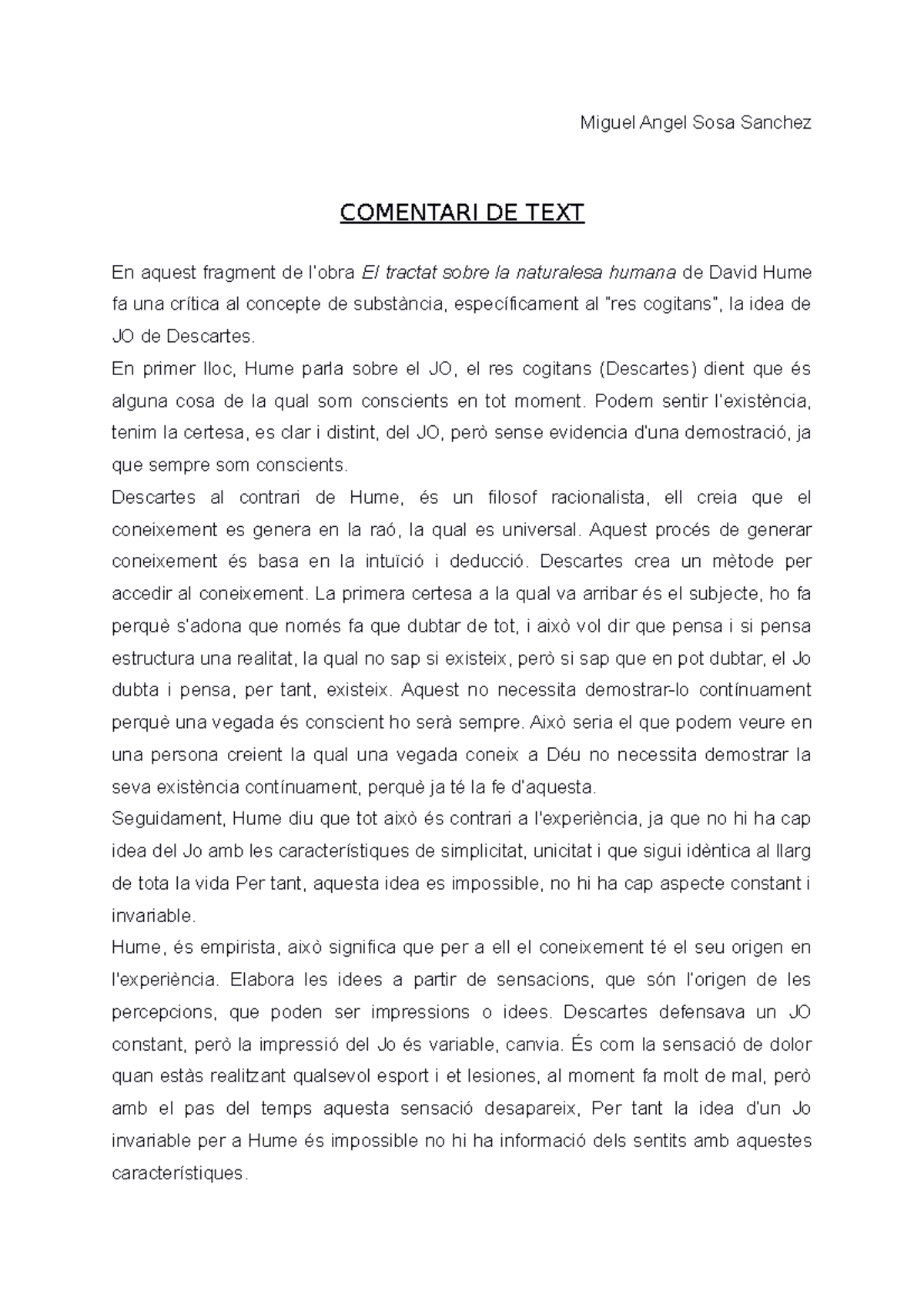Comentari de text Hume def - Miguel Angel Sosa Sanchez COMENTARI DE ...