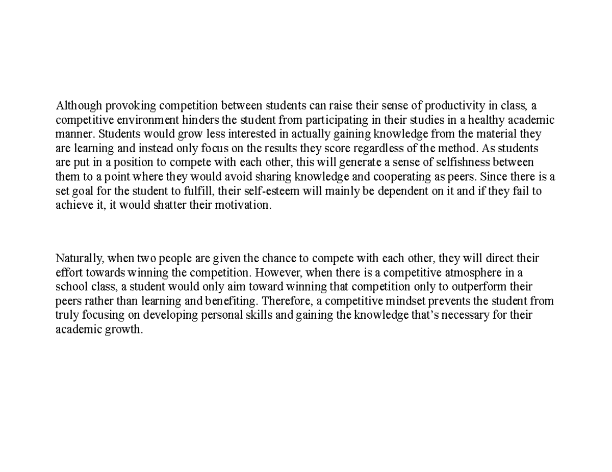 Although provoking competition between students can raise their sense ...