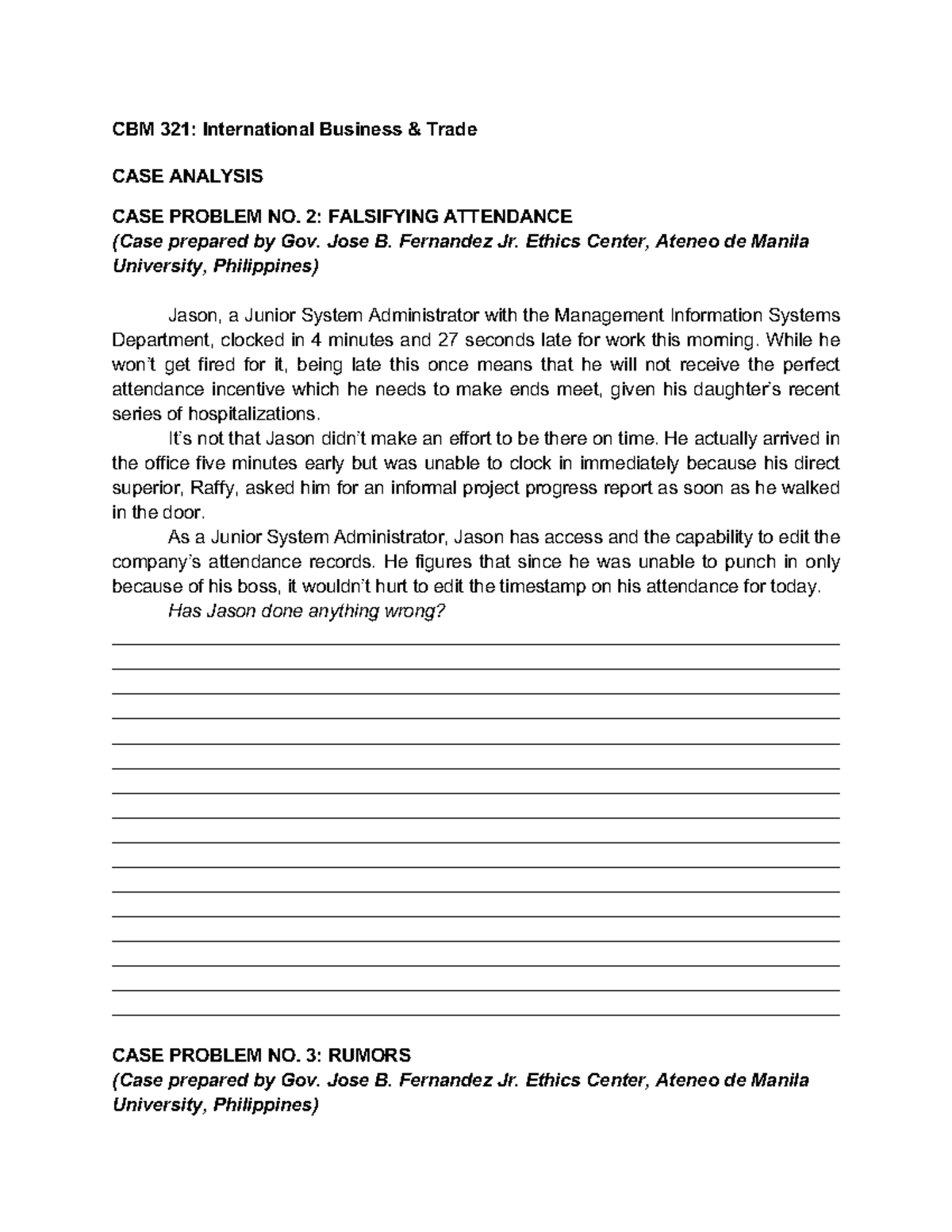 Case-No - Lecture notes 3 - CBM 321: International Business & Trade ...