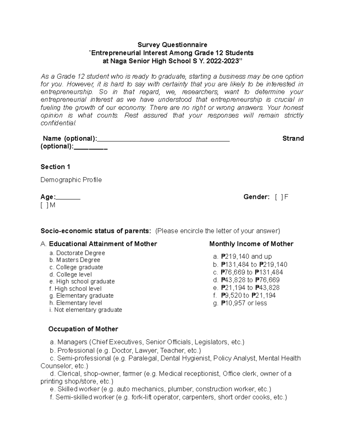 Survey-Questionnaire Final - Survey Questionnaire “Entrepreneurial ...