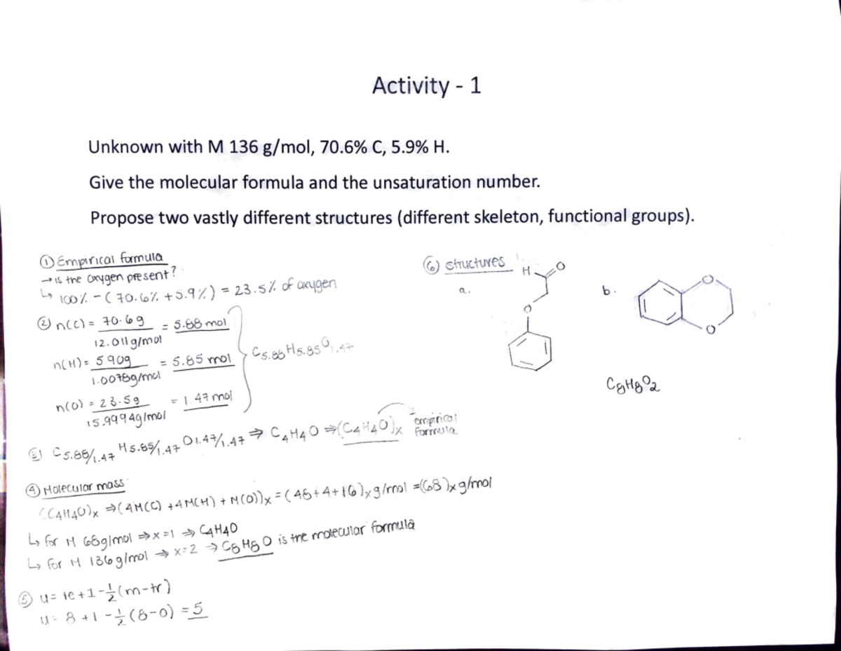 CHEM 293 Activity 1-Molecular formula & structures - Activity - 1 ...