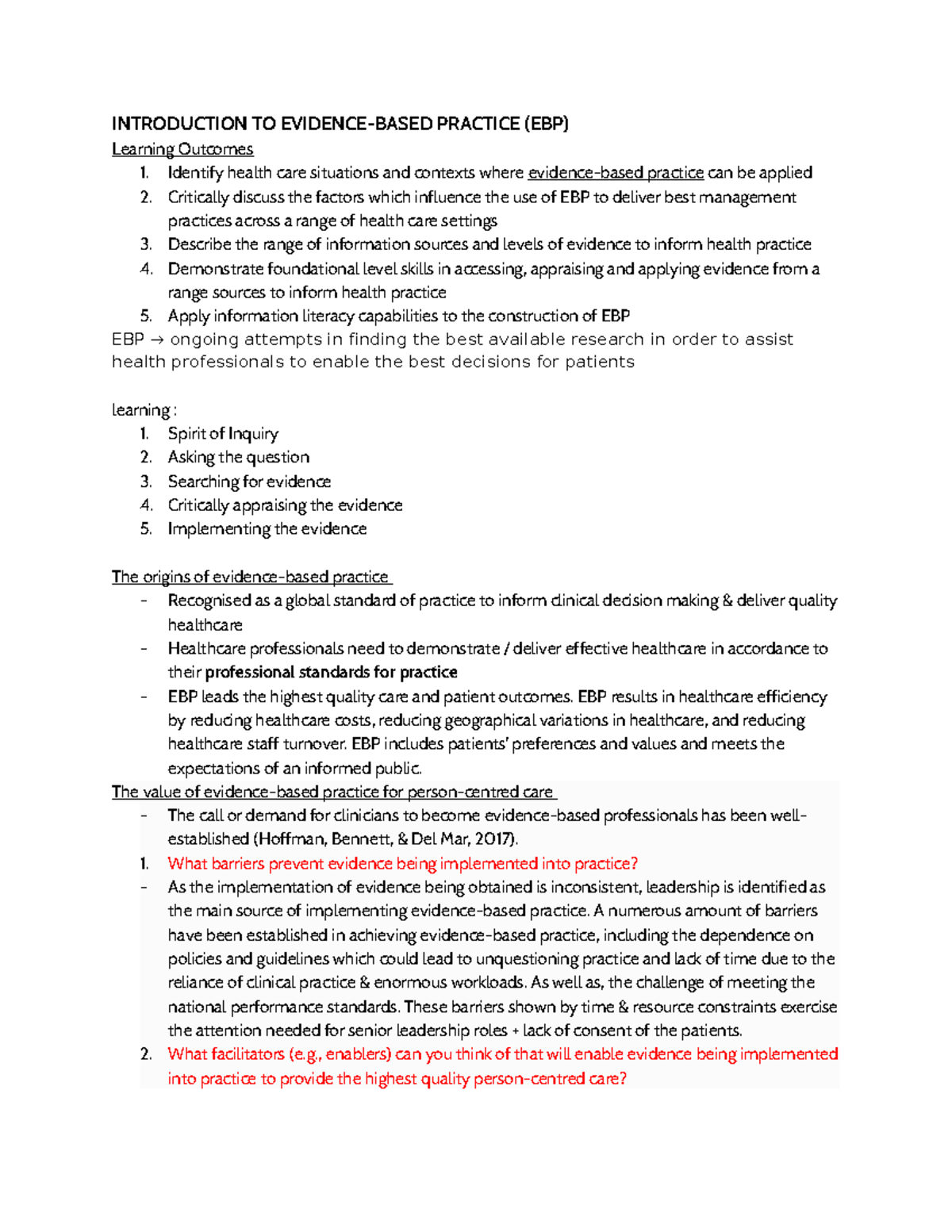 Week 1 Introduction to Evidence-Based Practice - INTRODUCTION TO EVIDENCE-BASED PRACTICE (EBP ...