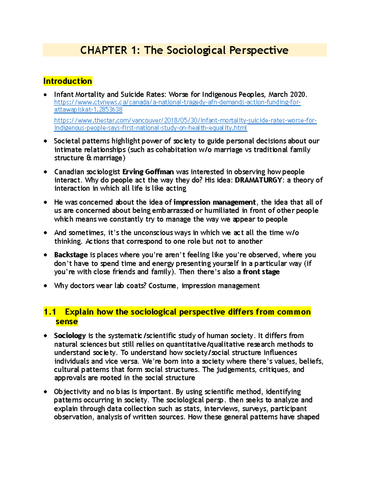 Final Exam Notes 1 Soci1125Doug - CHAPTER 1: The Sociological ...