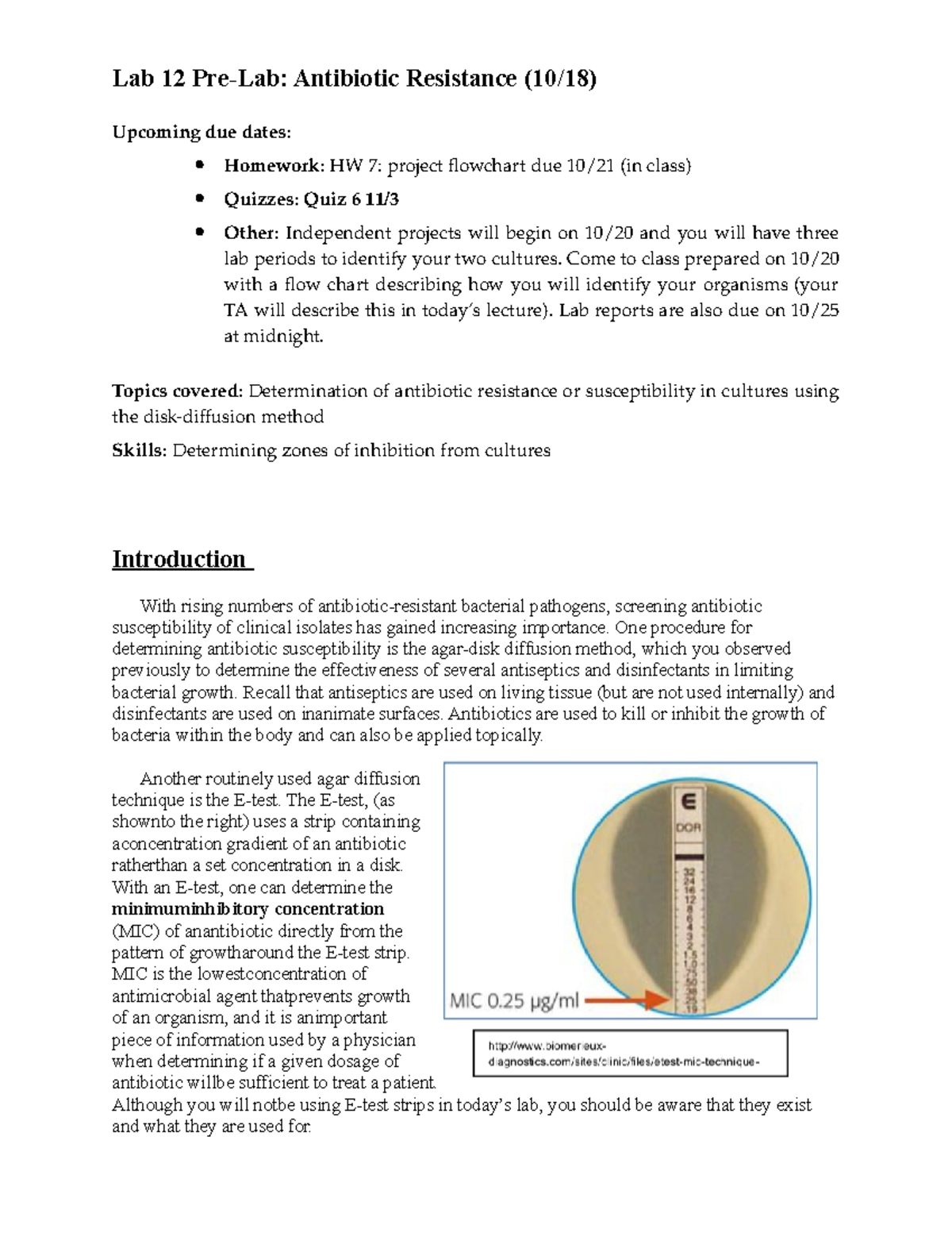Pre-Lab 12 Antibiotic Testing - BIOM 360 - MSU - Studocu