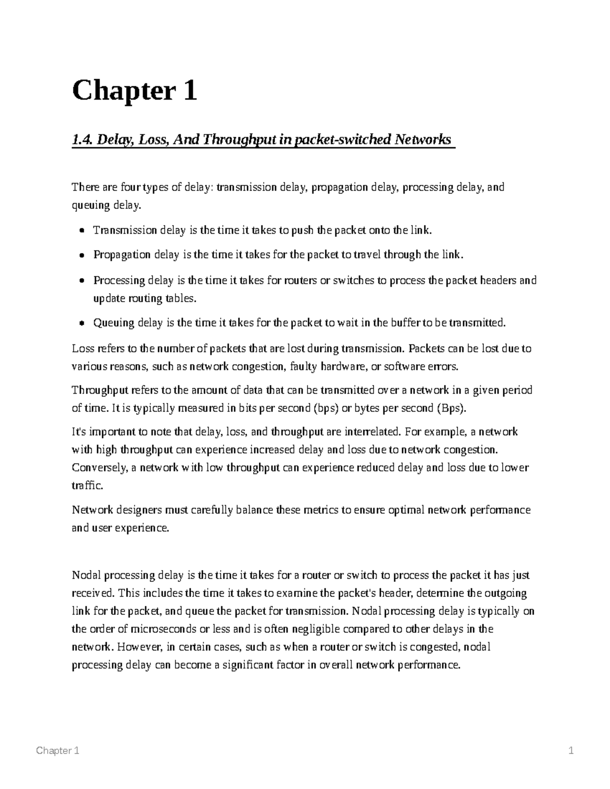 1.4 Delay loss and throughput in packet switched networks - Chapter 1 1 Chapter 1 Delay, Loss ...