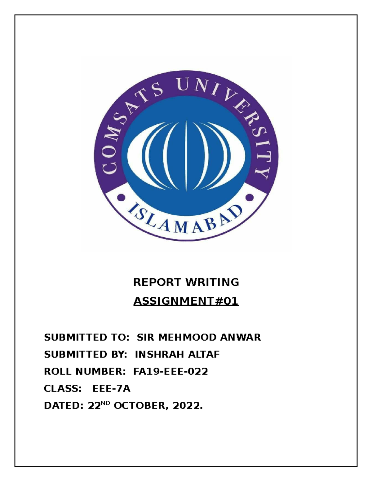 1 - It is assignment of Report Writing Skills - REPORT WRITING ...