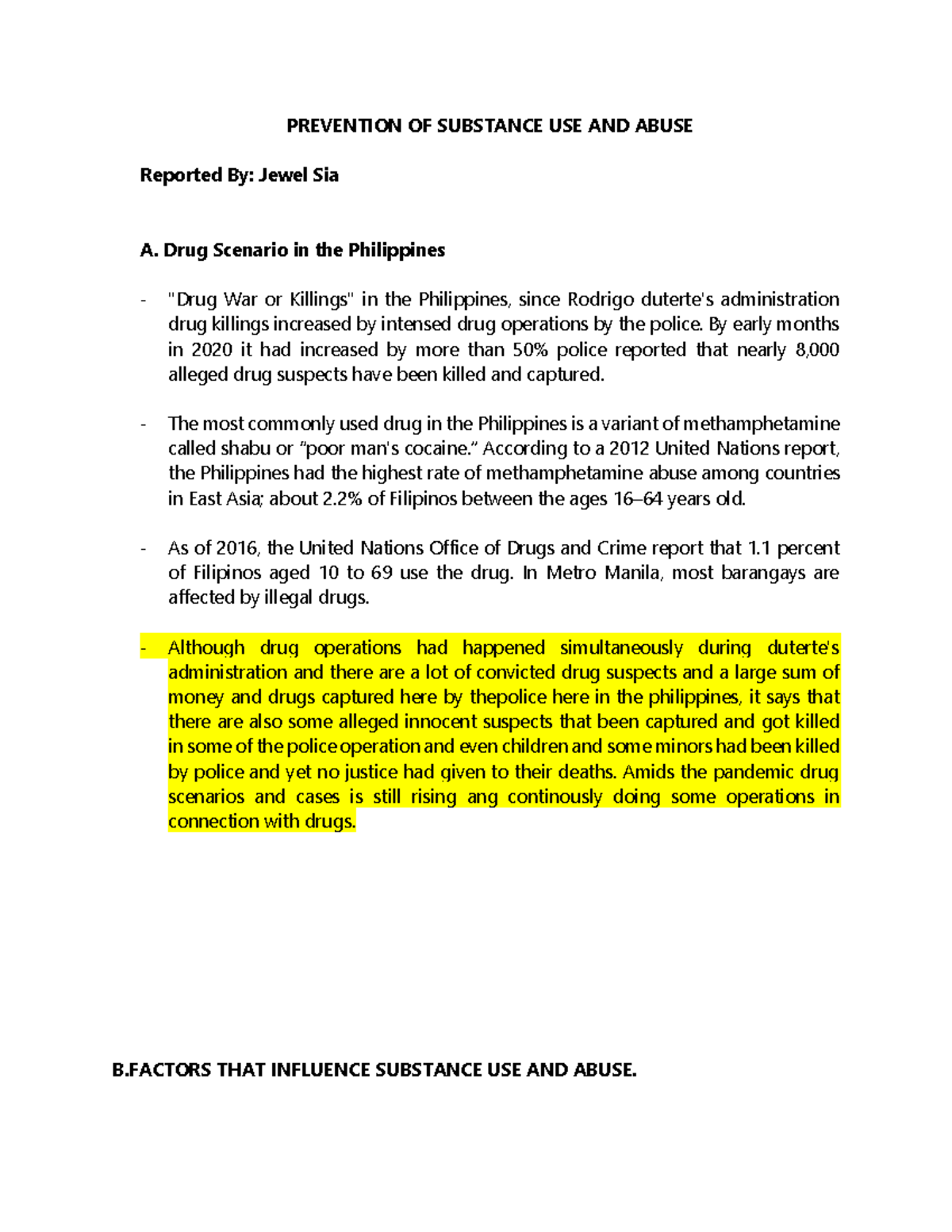 Prevention of Substance and Abuse Script - PREVENTION OF SUBSTANCE USE ...