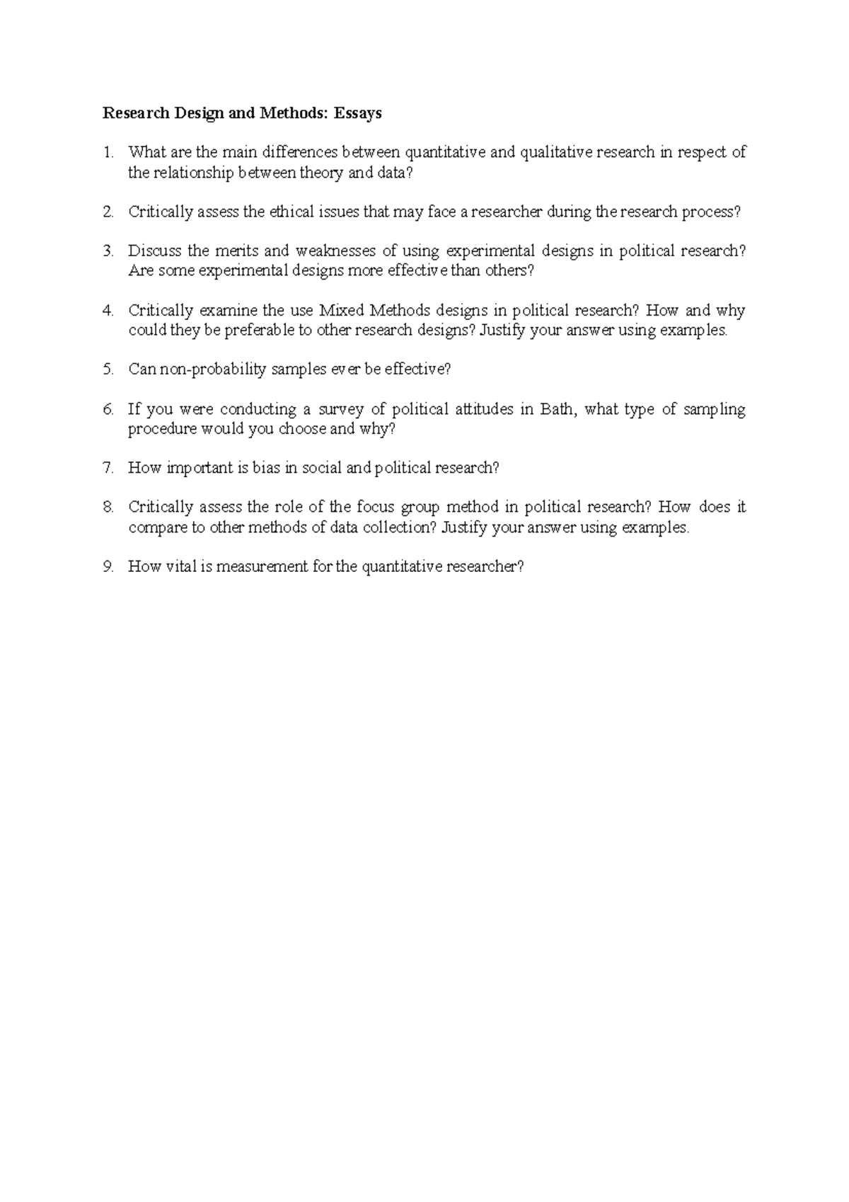 2015 Research Design and Methods Essays - Research Design and Methods ...