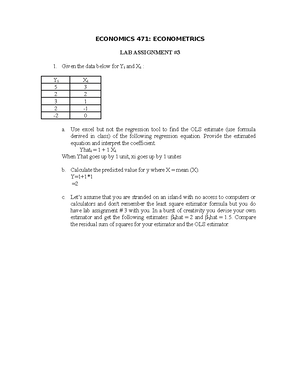 Lab #9 - notes - ECONOMICS 471: ECONOMETRICS LAB ASSIGNMENT # 9 Data on ...