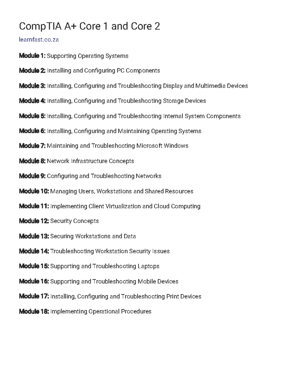 Comp TIA A+ Core 1 and Core 2 - co Module 1: Supporting Operating ...