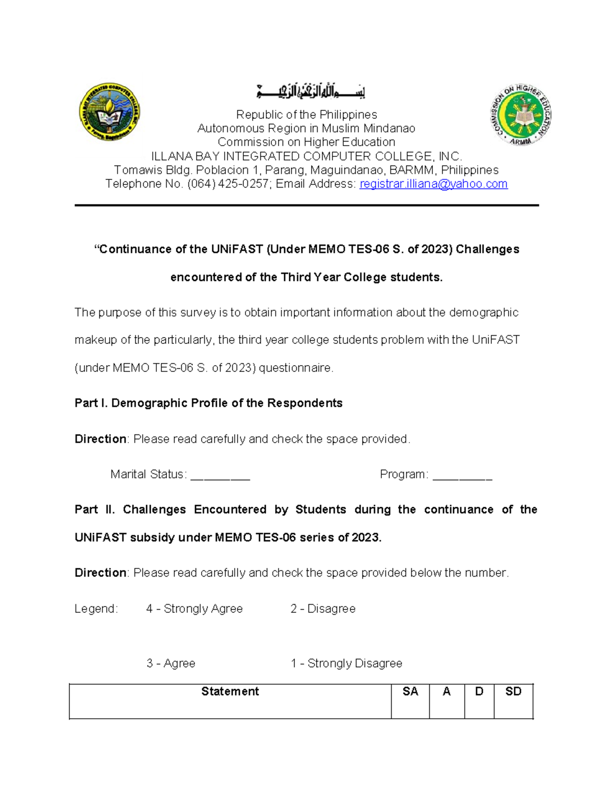 Thesis Survey-Questionnaire - Republic of the Philippines Autonomous ...