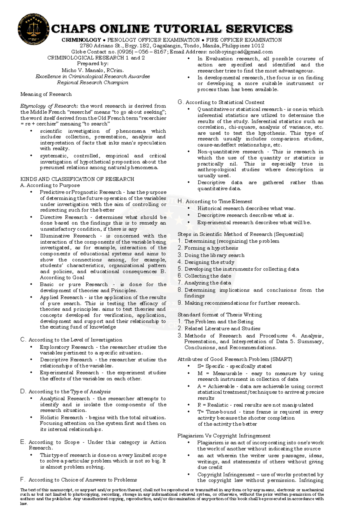 Crim Research 1&2 Chaps - CRIMINOLOGY PENOLOGY OFFICER EXAMINATION FIRE ...