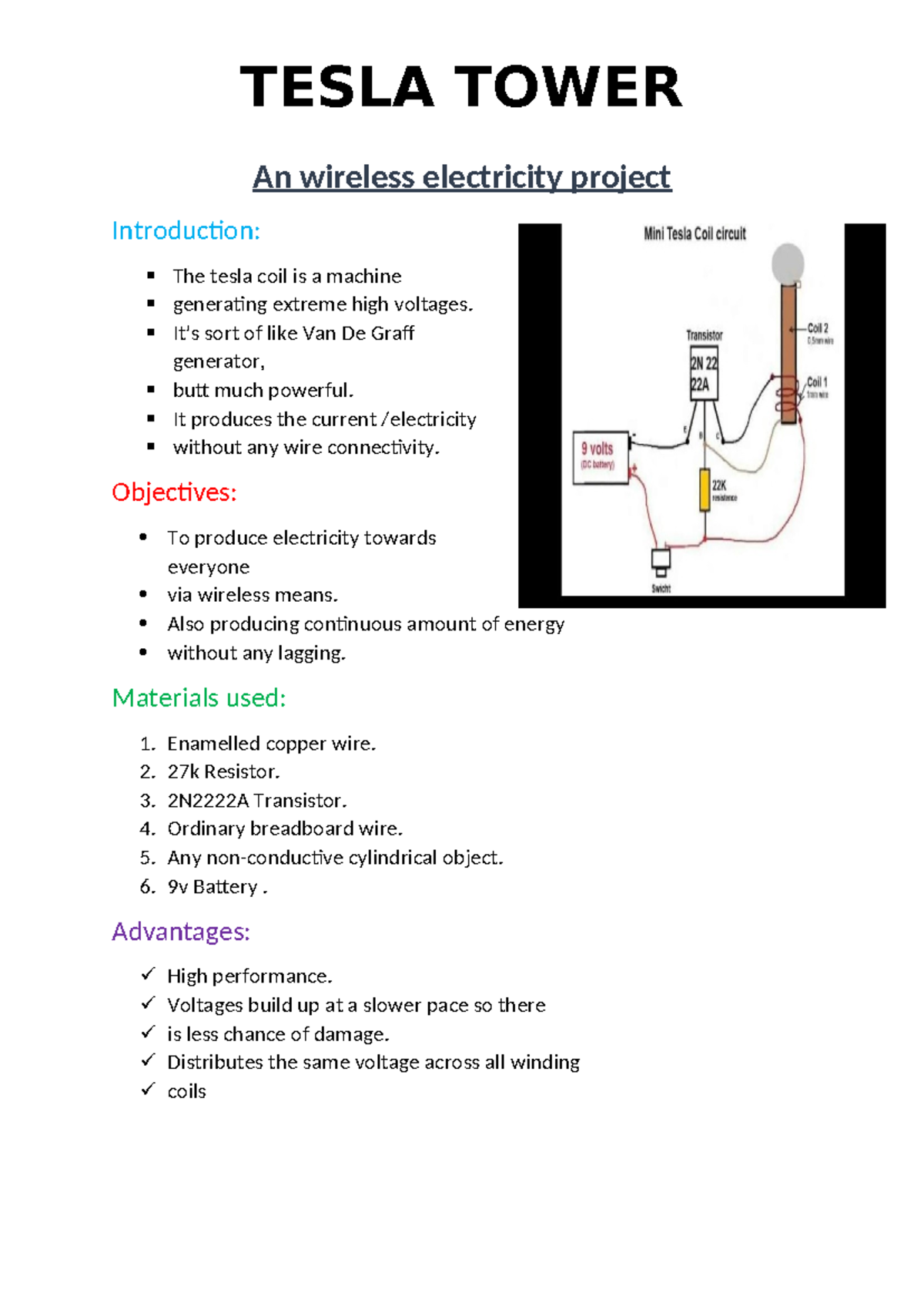 An wireless electricity project - TESLA TOWER An wireless electricity ...