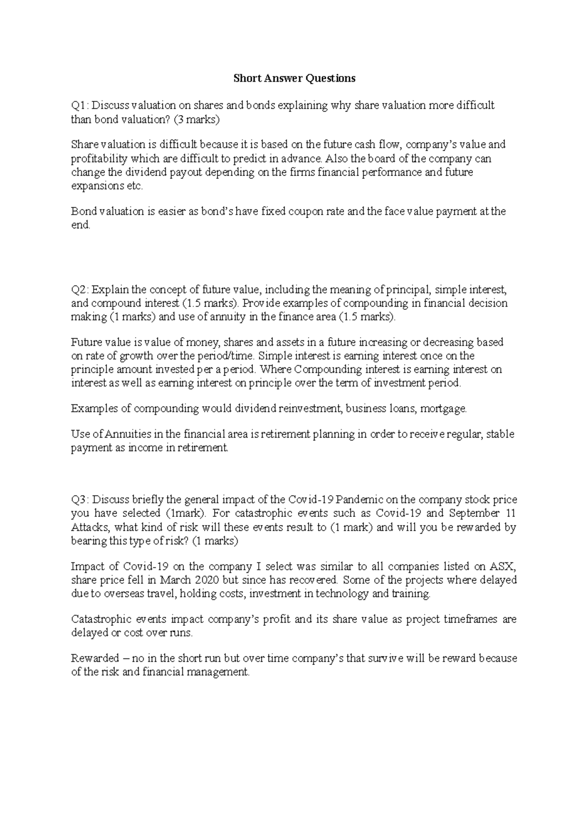 Exam- Short Answer Questions - Short Answer Questions Q1: Discuss ...