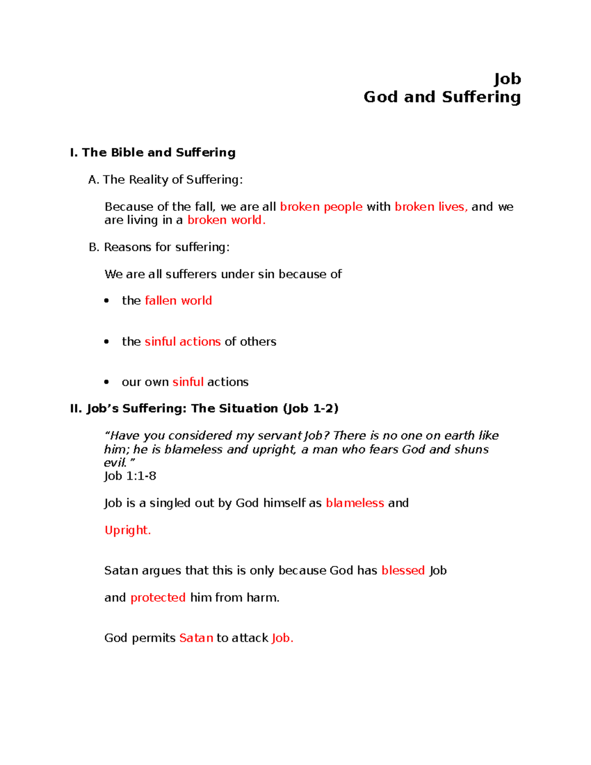Job Class Presentation Notes - Job God and Suffering I. The Bible and ...