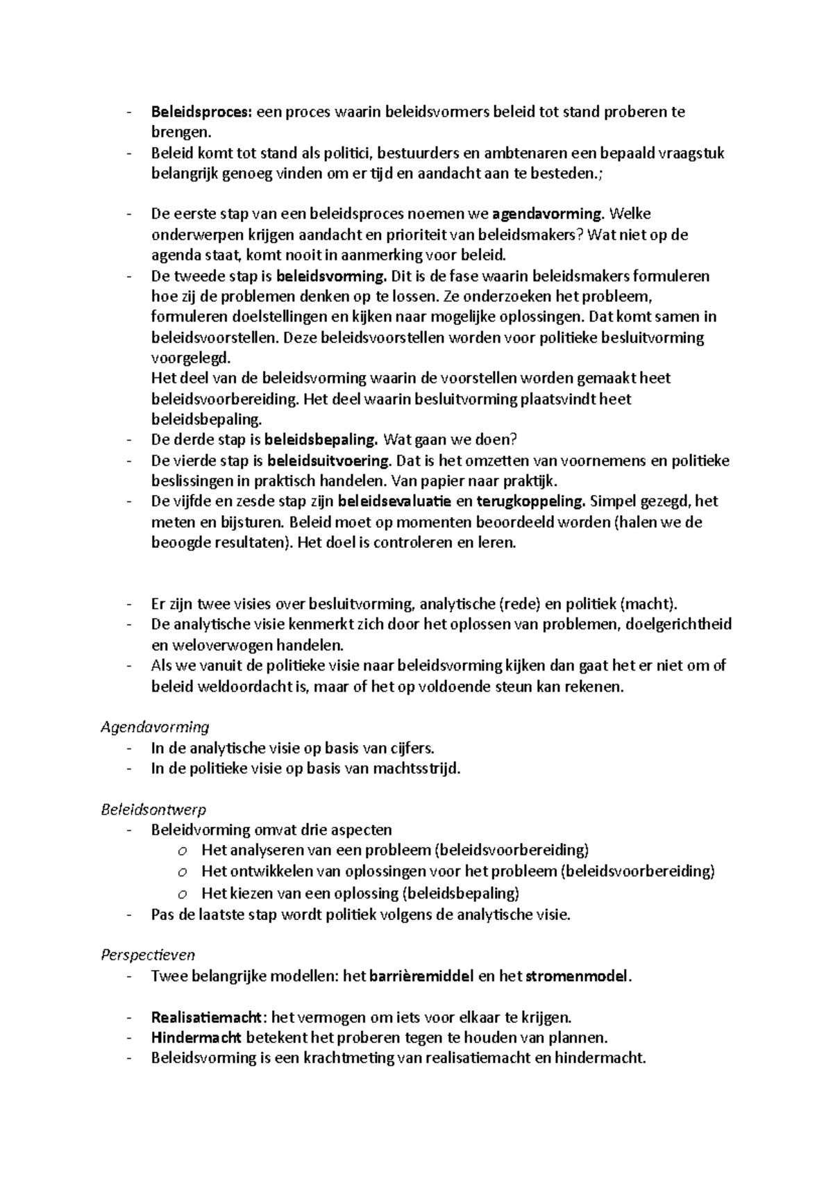 Openbaar bestuur H4 samenvatting - Beleidsproces: een proces waarin ...