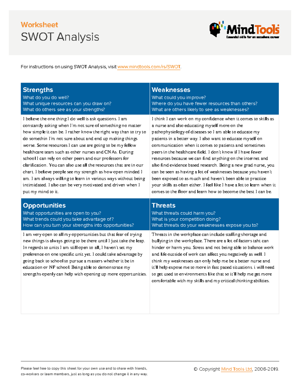 Module 2 SWOT Analysis Worksheet - Worksheet Please feel free to copy ...