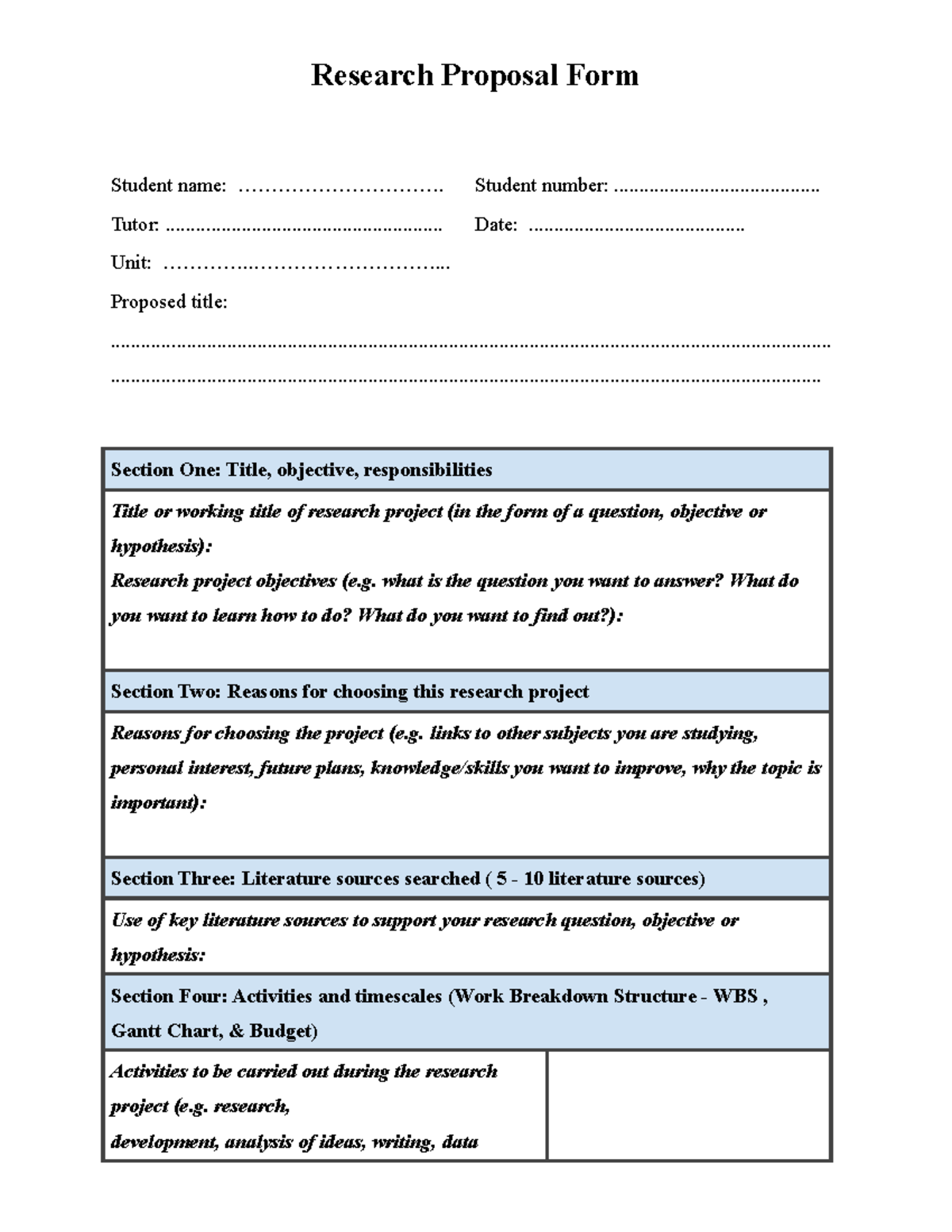 Research Proposal Form - Research Proposal Form Student name