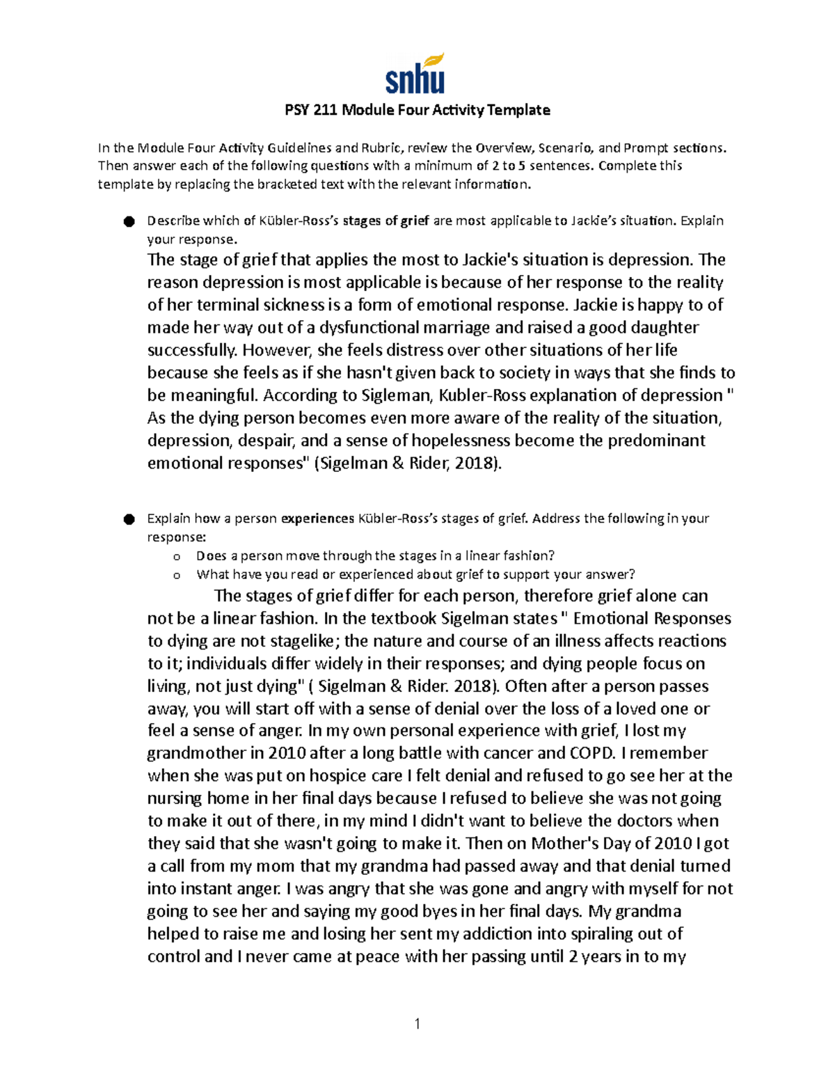 PSY 211 Module Four Activity Template - ENG122 - SNHU - Studocu