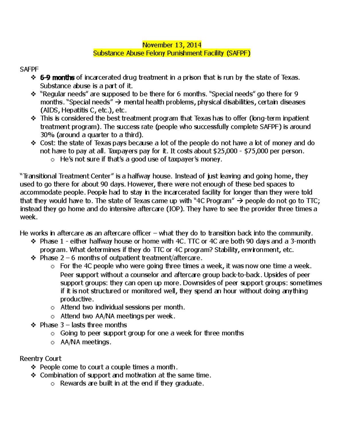 Community Corrections Unit3 - November 13, 2014 Substance Abuse Felony ...