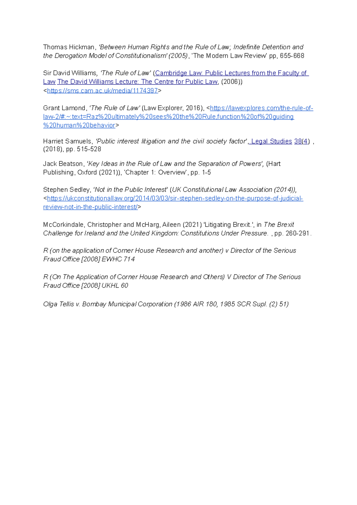 Bibliography - Thomas Hickman, ‘Between Human Rights and the Rule of ...